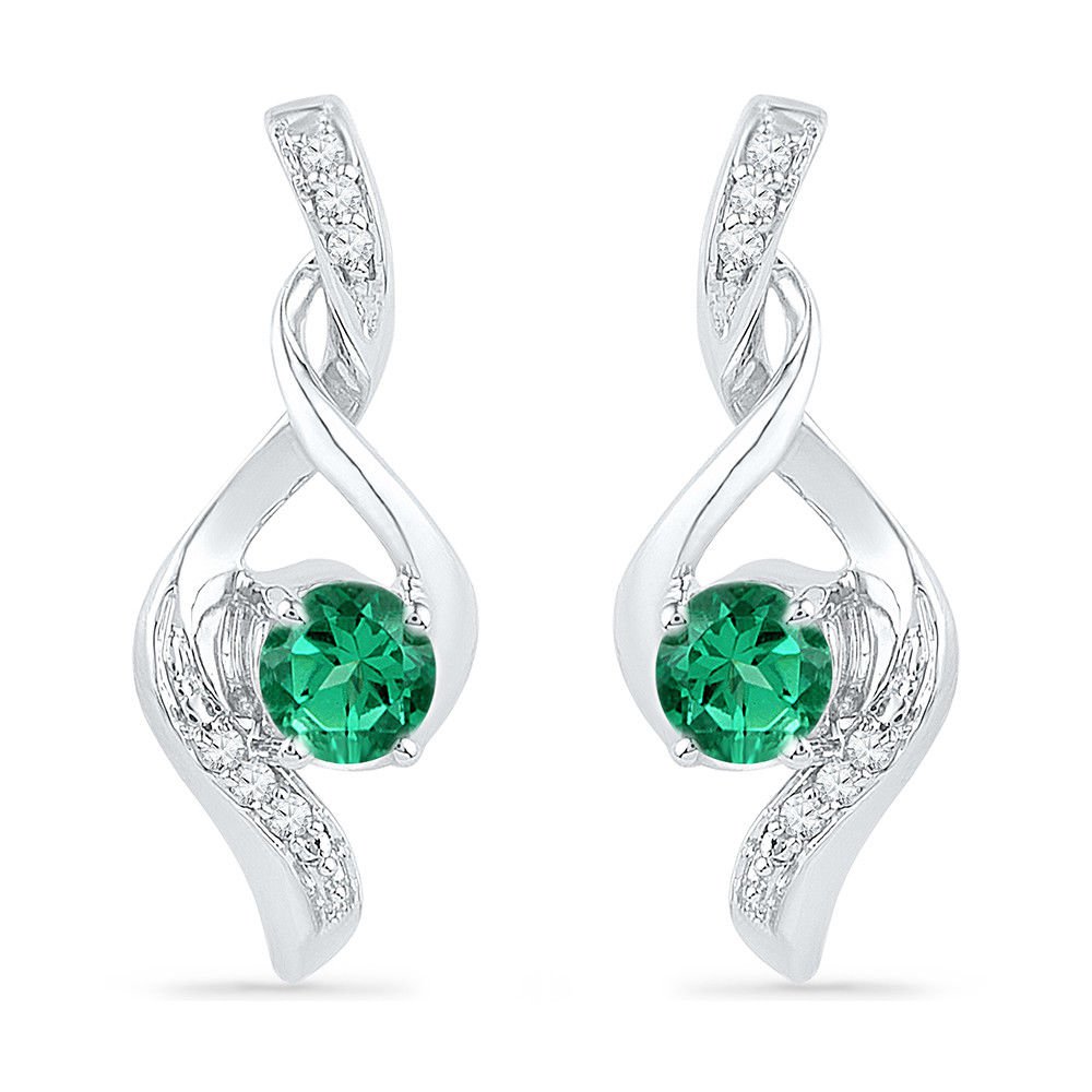 Womens Delicate Lab-Created Emerald Diamond Earrings 1/3 Ct Real 10k ...