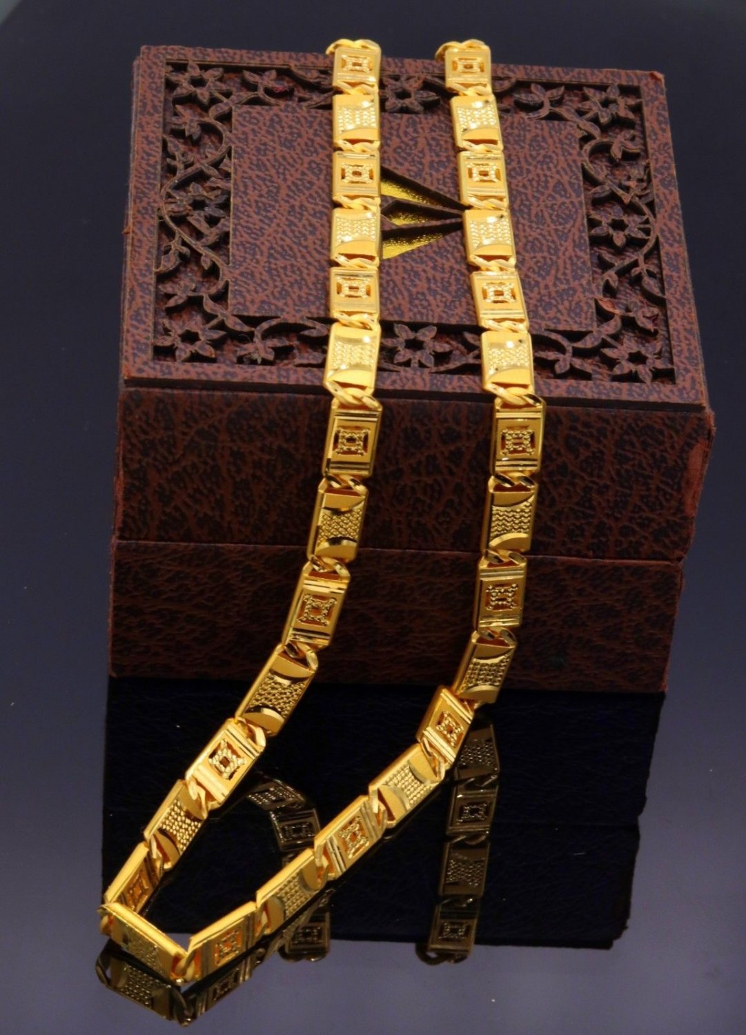 22" 22K YELLOW GOLD SOLID FABULOUS NAWABI CHAIN TRADITIONAL DESIGN HAND ...