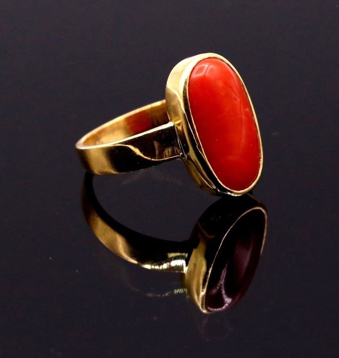 22K 22CT GENUINE YELLOW GOLD RING BAND RED CORAL MUNGA STONE BEAUTIFUL ...