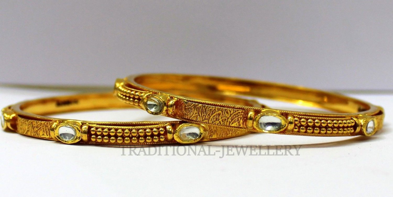 22K YELLOW GOLD TRADITIONAL BEAUTIFUL HANDMADE CHUDI BANGLE KANGAN SET ...