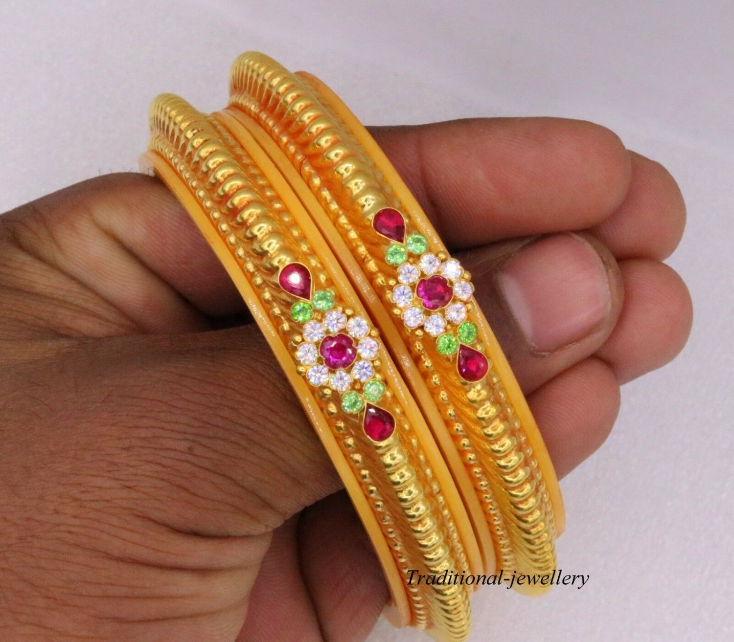 ANTIQUE VINTAGE AAWLA CHUDI JEWELRY 22 KARAT YELLOW GOLD BANGLE ...