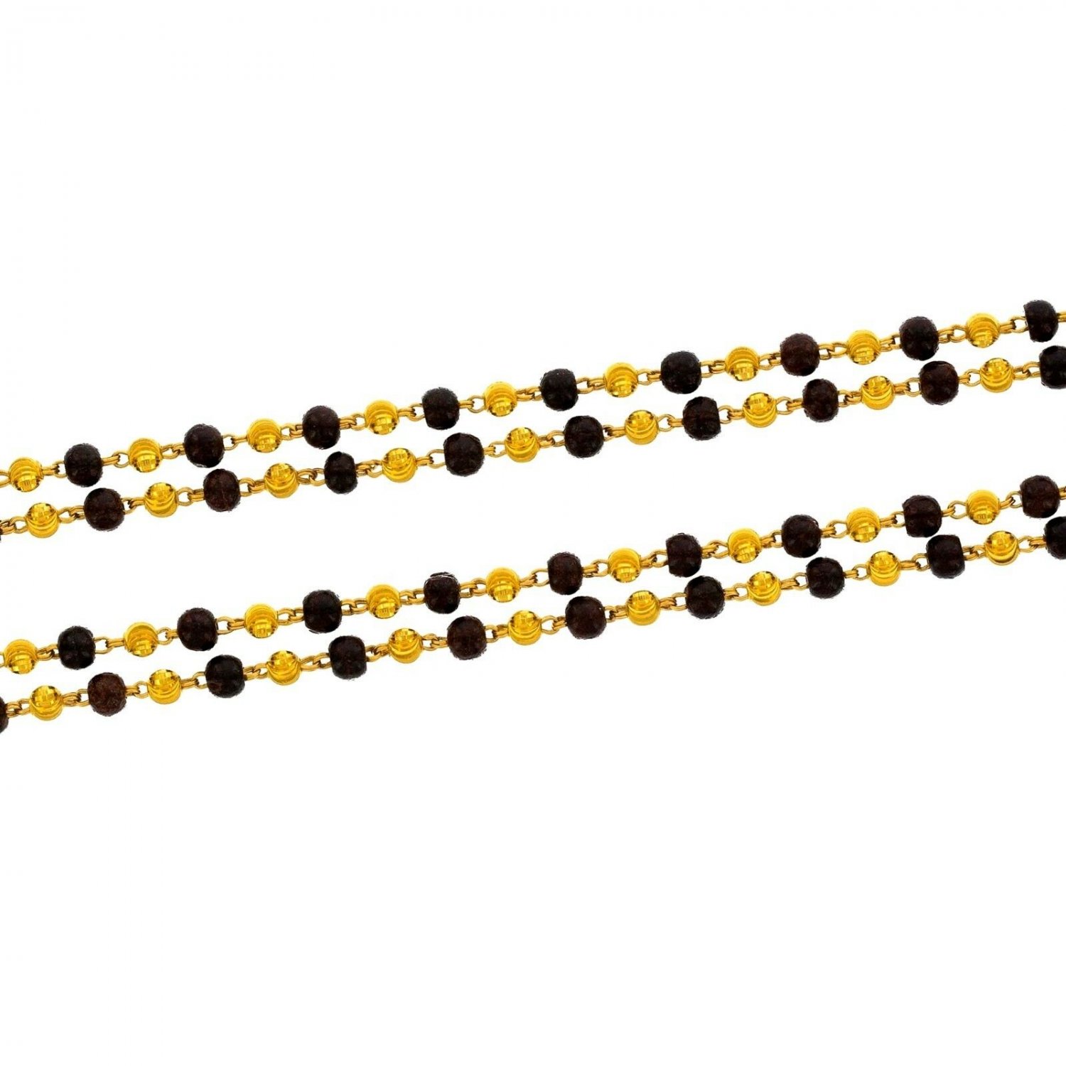 BLACK TULSI MALA 22K YELLOW GOLD CHAIN NECKLACE 2 LINE STRAND DIAMOND ...