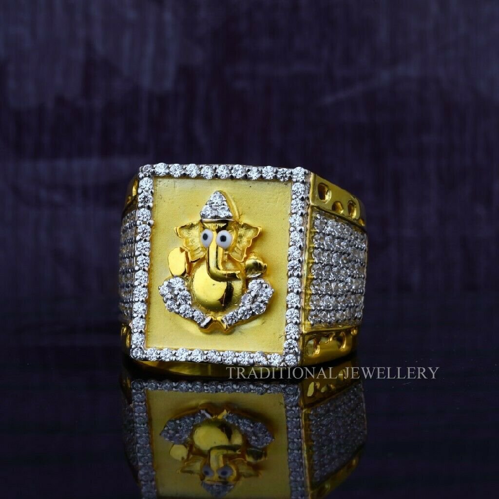 GANESHA GOD 22K YELLOW GOLD RING WITH STONE AND RHODIUM COLOR 53