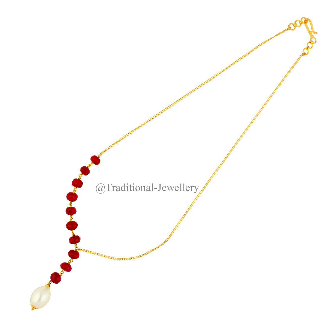 22KT GOLD PEARLS RUBY STONE CHAIN WOMEN NECKLACE CHAIN CUSTOM SIZE ...