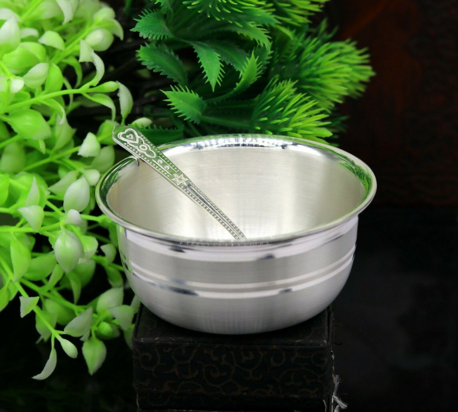 999 solid pure silver handmade utensils bowl and spoon, kids serving ...