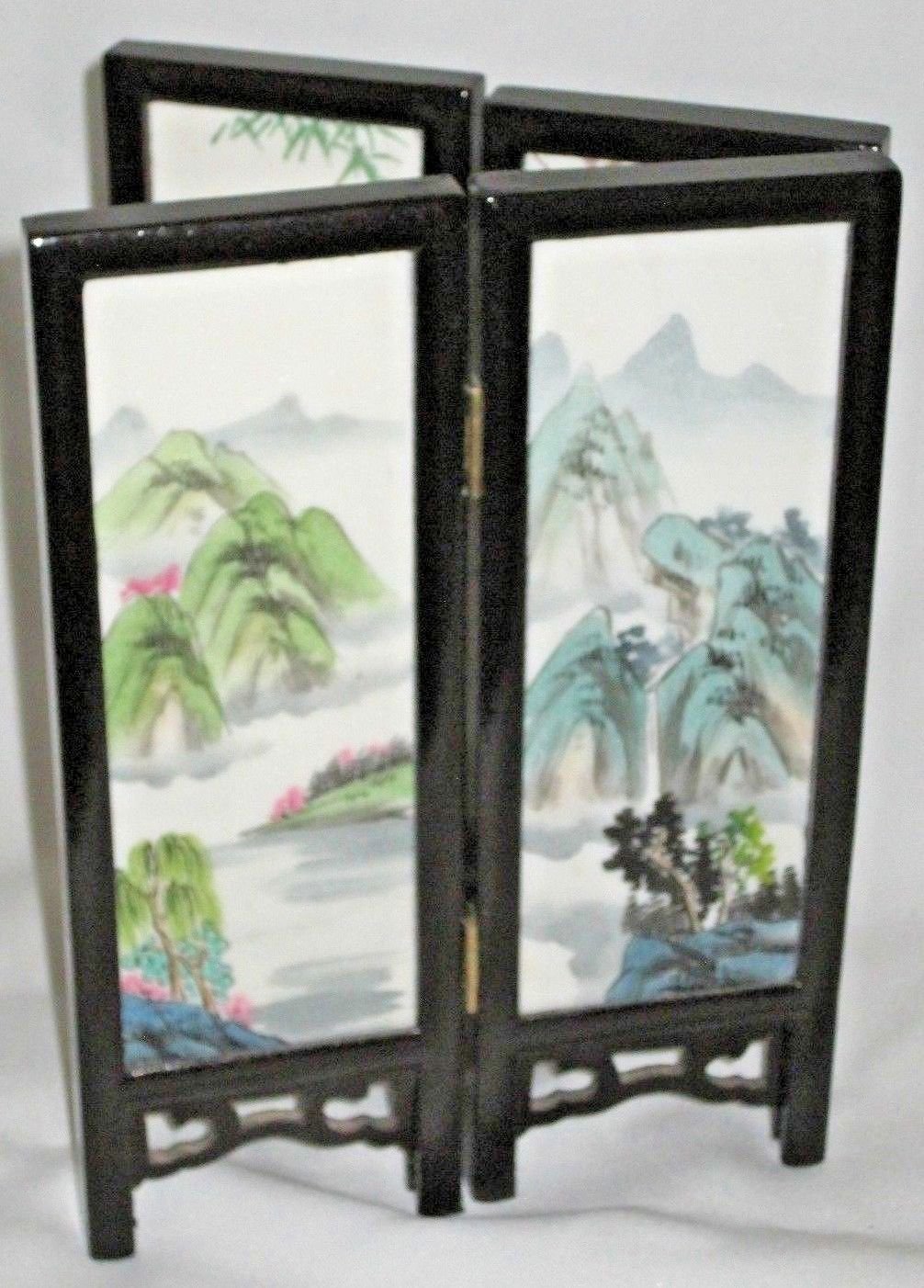 Vintage Oriental Ceramic Tabletop 4 Panel Screen Divider Geisha and 4 ...