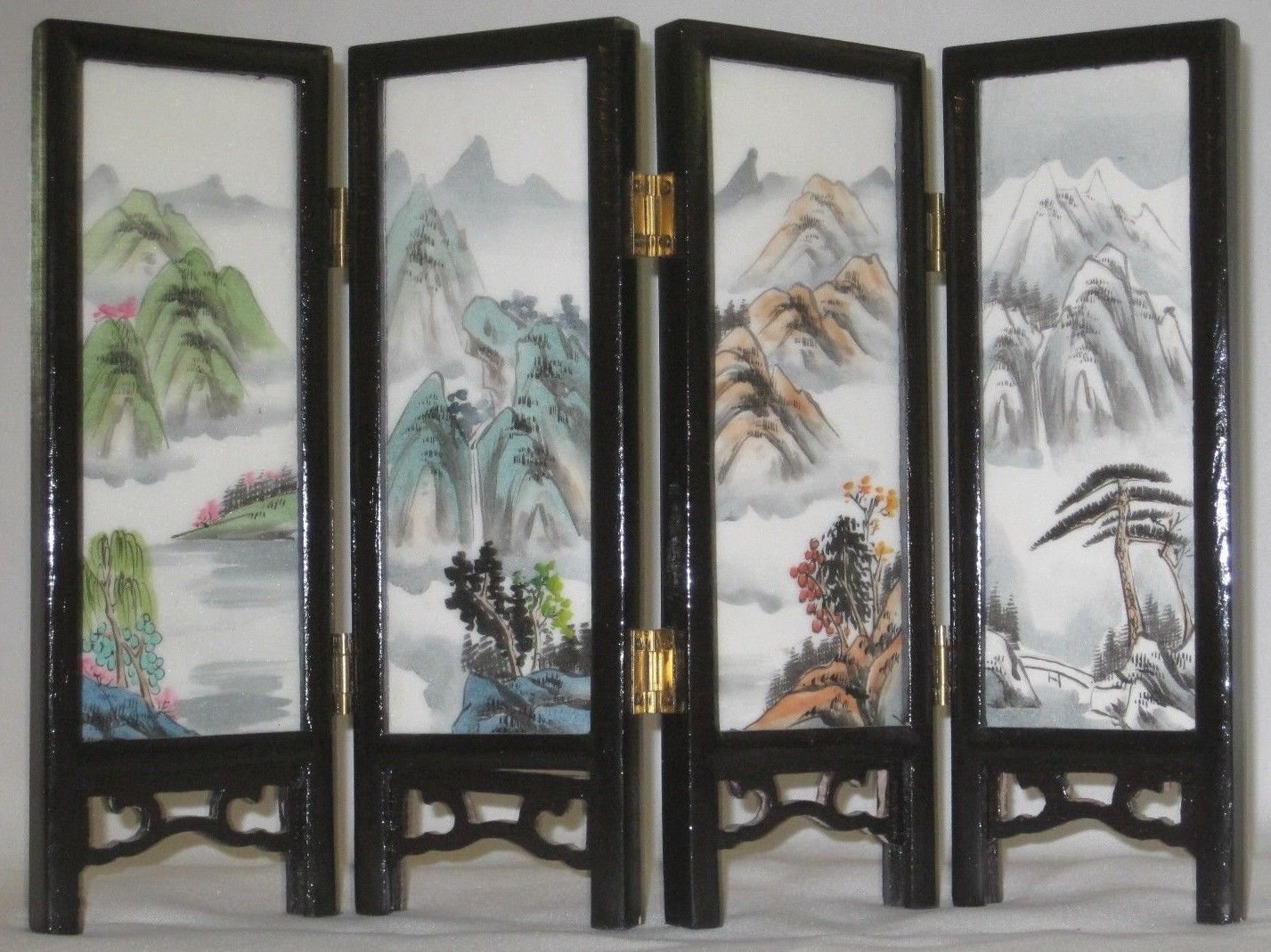 Vintage Oriental Ceramic Tabletop 4 Panel Screen Divider Geisha and 4 ...