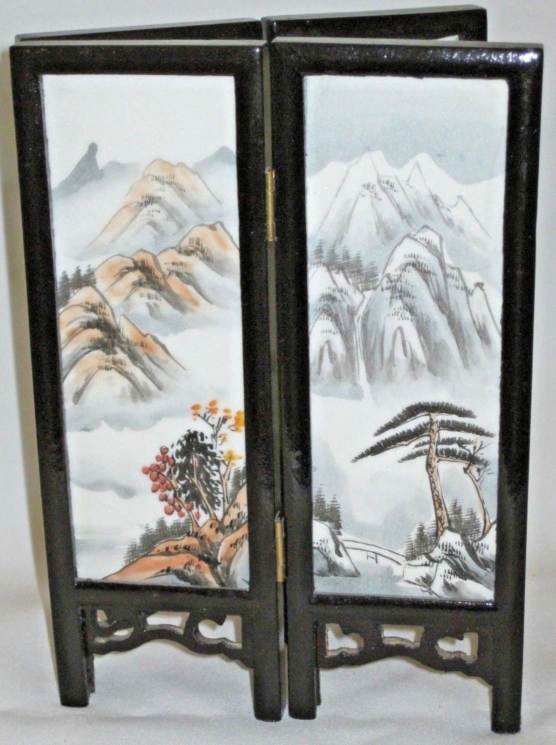 Vintage Oriental Ceramic Tabletop 4 Panel Screen Divider Geisha and 4 ...