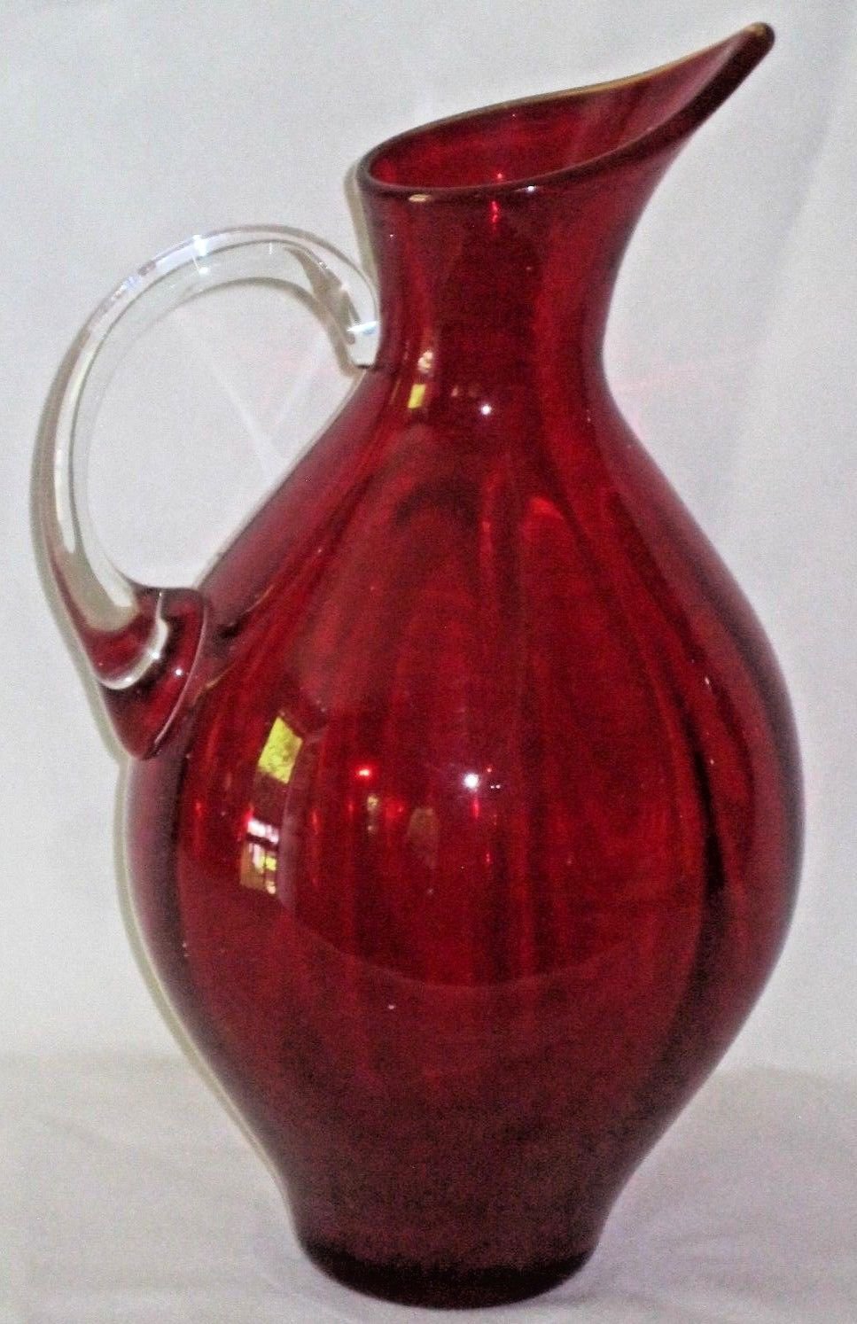 Gorgeous Vintage Red Viking Pitcher 11" Tall With a Clear Handle