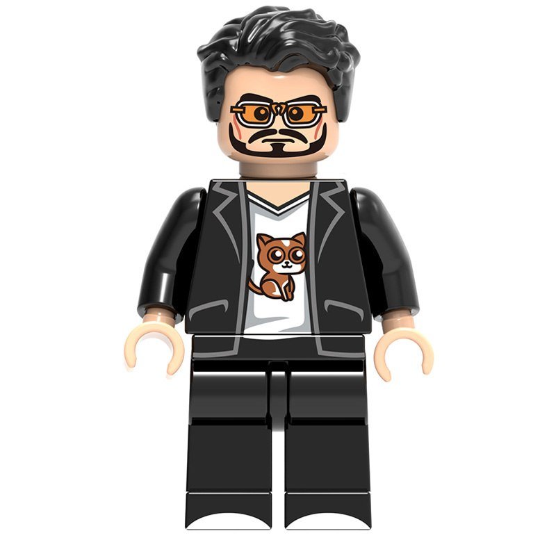Tony Stark Wearing T Shirt With Cat Super Hero Lego Minifigure Toy