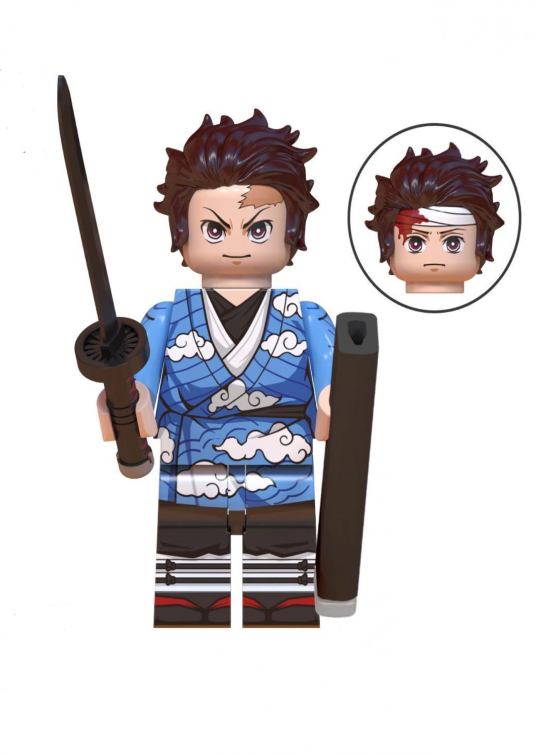 Blue Tanjiro Kamado Lego Minifigure Toy in Demon Slayer Kimetsu no Yaiba