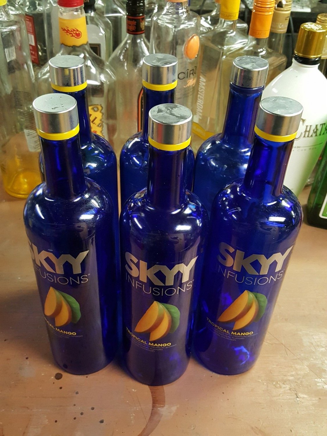 Cobalt Blue Skyy Vodka mango Liquor Glass Empty Bottle Crafts arts lot of 6