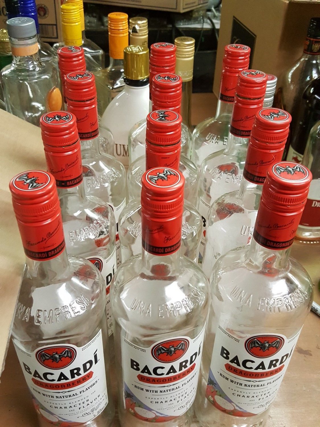 Lot of 12 Empty Glass Bacardi dragon berry Rum Bottles with Caps ...