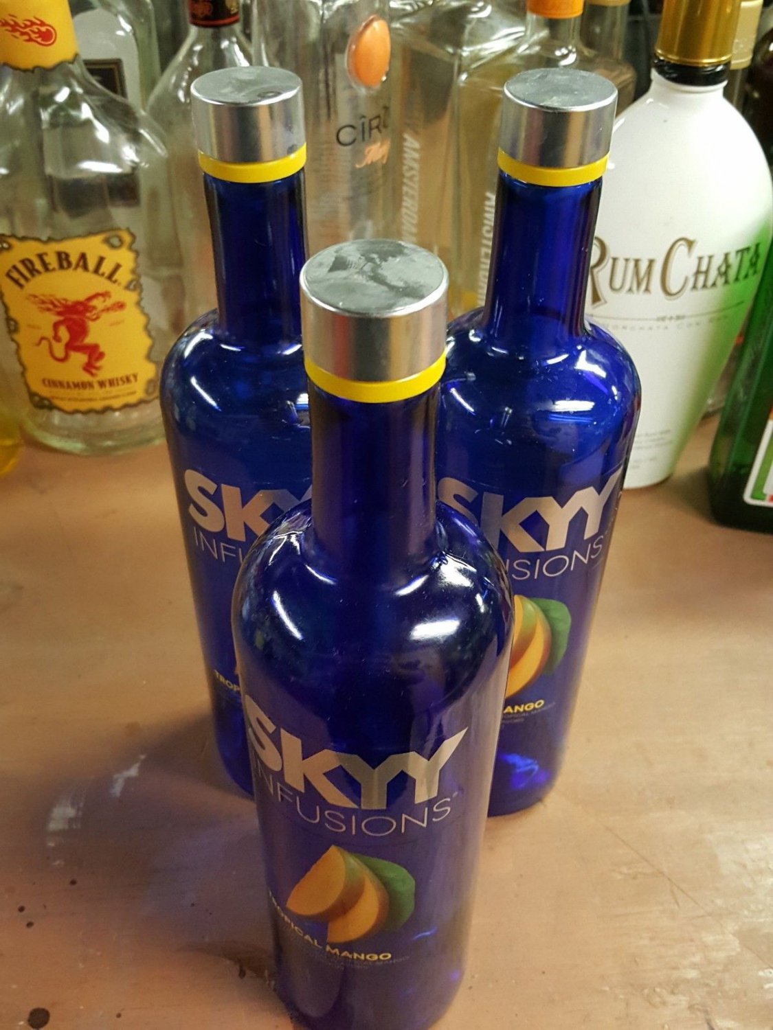 Cobalt Blue Skyy Vodka mango Liquor Glass Empty Bottle Crafts arts lot of 3