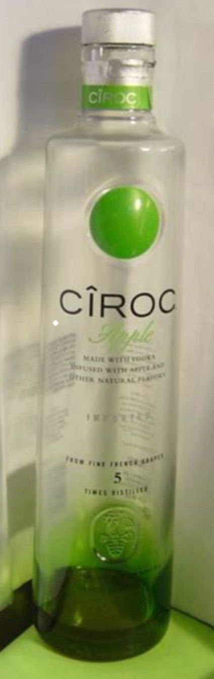 Empty 1 Liter Ciroc apple Vodka Bottles, With Caps arts crafts craft glass
