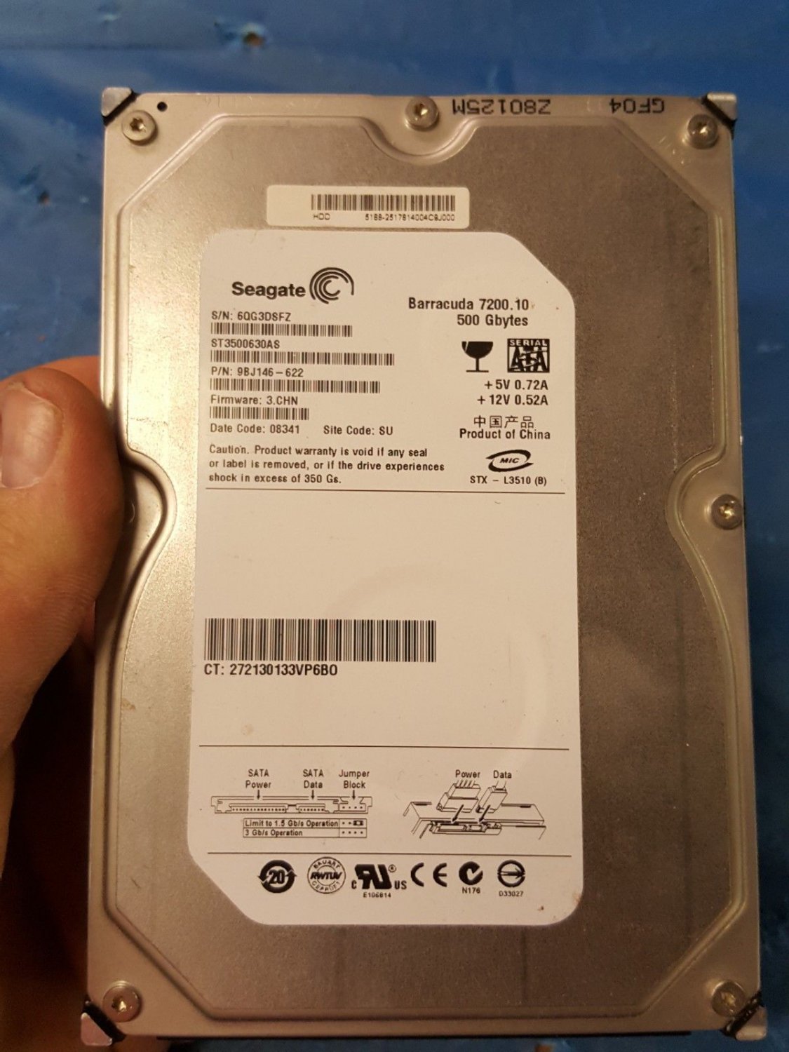 SEAGATE 7200.10 ST3500630AS 500GB SATA HARD DRIVE P/N:9BJ146-622