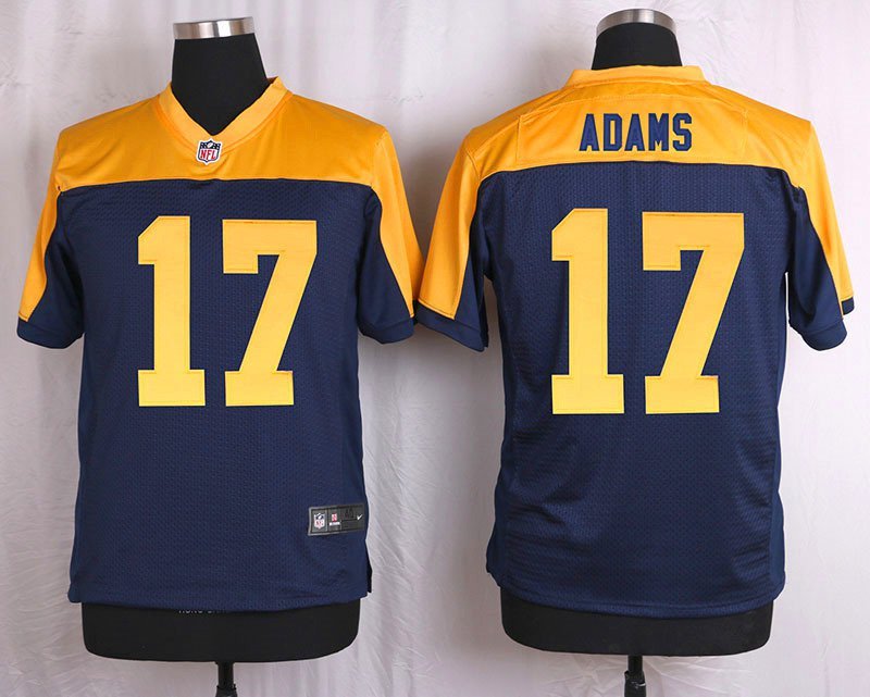Men's Green Bay Packers 17# Davante Adams Elite Navy Yellow Stitched Jersey