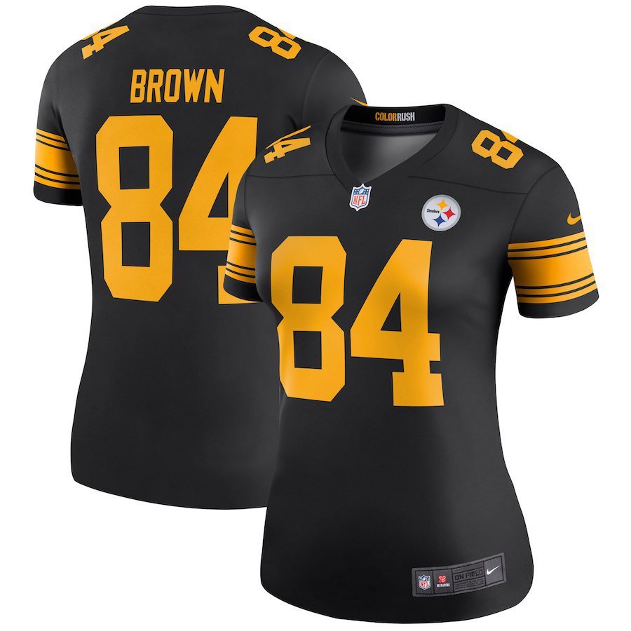 Women's Pittsburgh Steelers 84# Antonio Brown Game Black Stitched Jersey