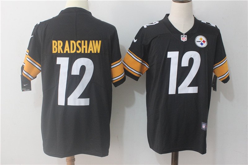 Men's Pittsburgh Steelers 12# Terry Bradshaw Black Stitched Jersey