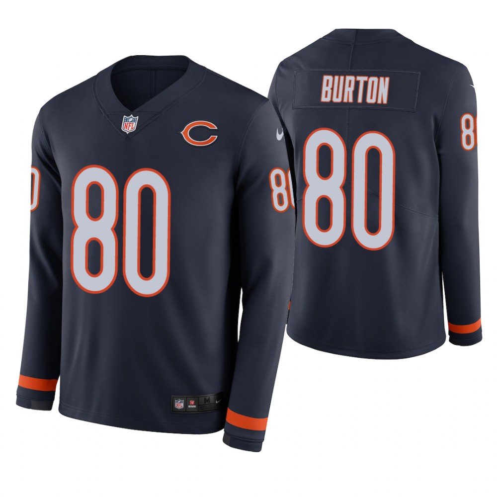 Chicago Bears #80 Trey Burton Navy Therma Long Sleeve Stitched Jersey