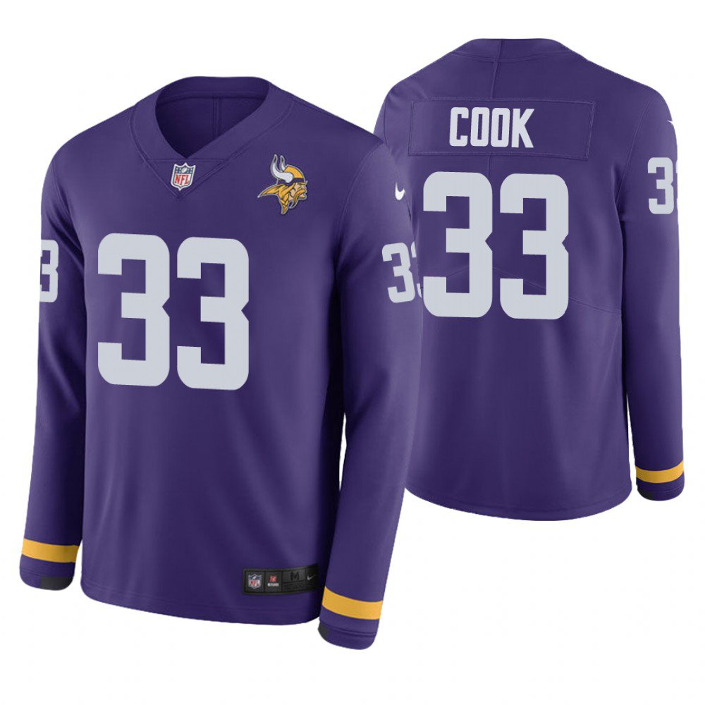 Minnesota Vikings #33 Dalvin Cook Purple Therma Long Sleeve Stitched Jersey