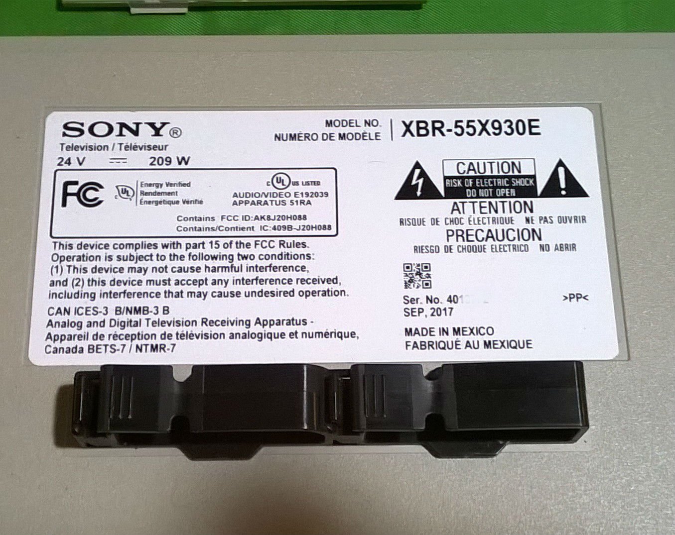 Sony 55" LED TV XBR55X930E Back Panel Plastic Pieces *Read Description*