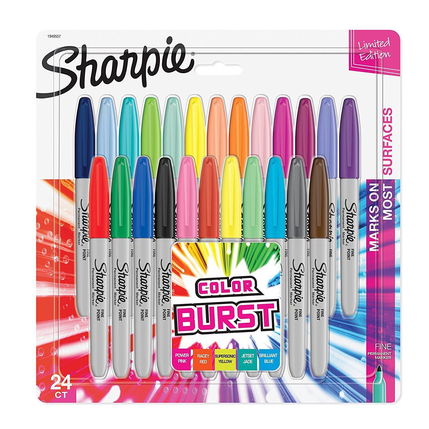 Sharpie Electro Pop Permanent Markers Fine Point Assorted Colors 24 Count