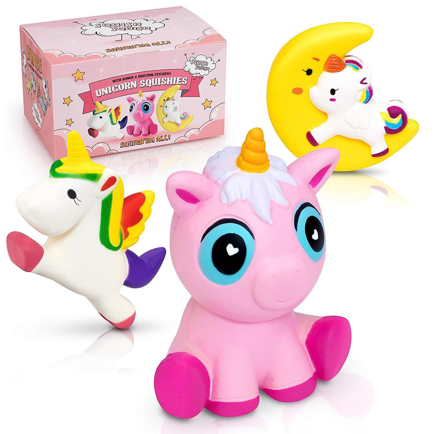 Unicorn Squishies Toys For Girls 3 Pack Gift Box Stress-Relief for Kids ...
