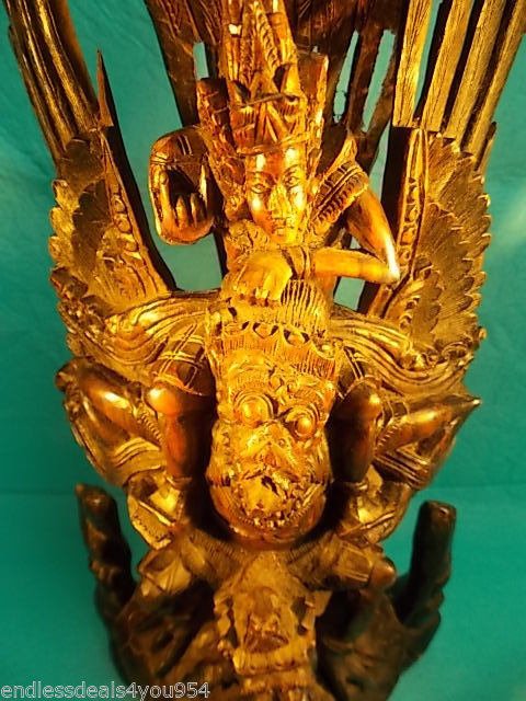ANTIQUE-VISHNU RIDING GARUDA-HINDU SPIRITUAL STATUE-DEITY-LG EBONY WOOD ...