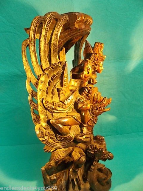 ANTIQUE-VISHNU RIDING GARUDA-HINDU SPIRITUAL STATUE-DEITY-LG EBONY WOOD ...