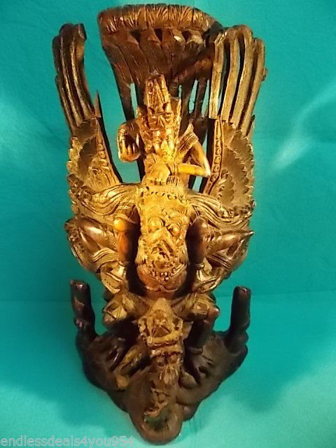ANTIQUE-VISHNU RIDING GARUDA-HINDU SPIRITUAL STATUE-DEITY-LG EBONY WOOD ...