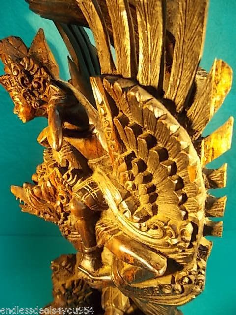 ANTIQUE-VISHNU RIDING GARUDA-HINDU SPIRITUAL STATUE-DEITY-LG EBONY WOOD ...