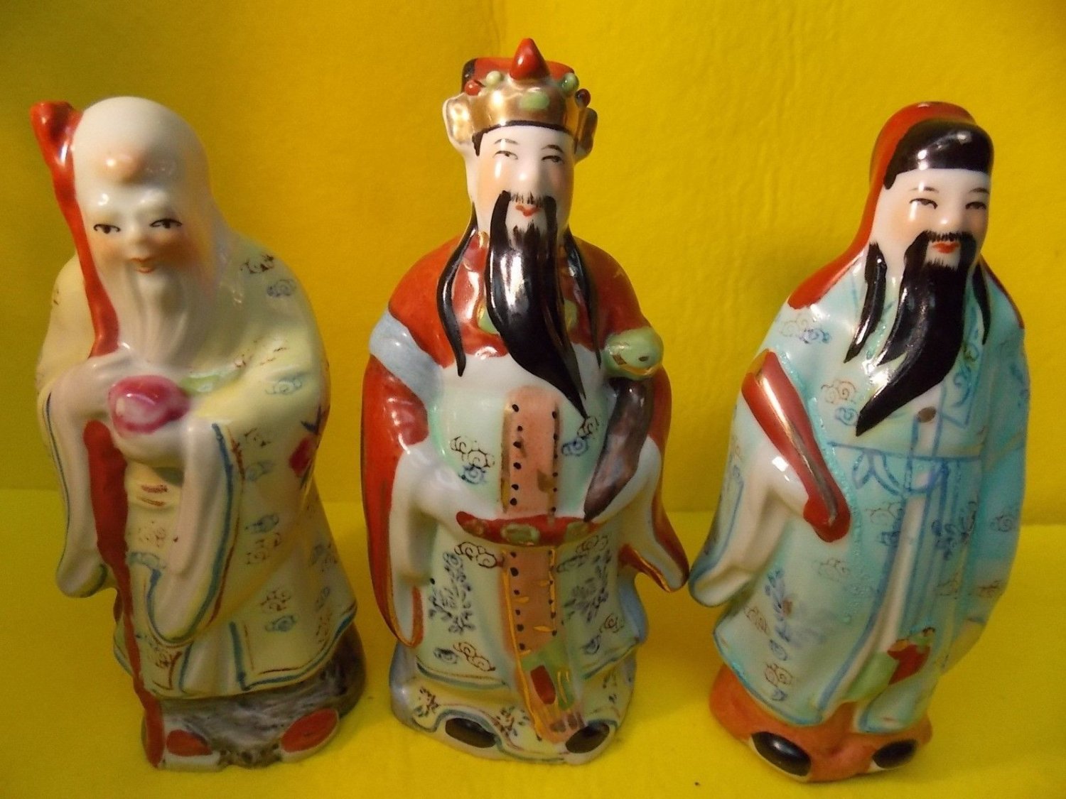 SHOU-FU-LU -SET 3 CHINESE GODS -PORCELAIN -SIGNED-LONGEVITY-HAPPINESS ...