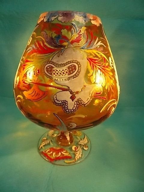 MEDIEVAL-LARGE BRANDY SNIFFER VASE-HAND BLOWN & PAINTED WITH MEDIEVAL ...