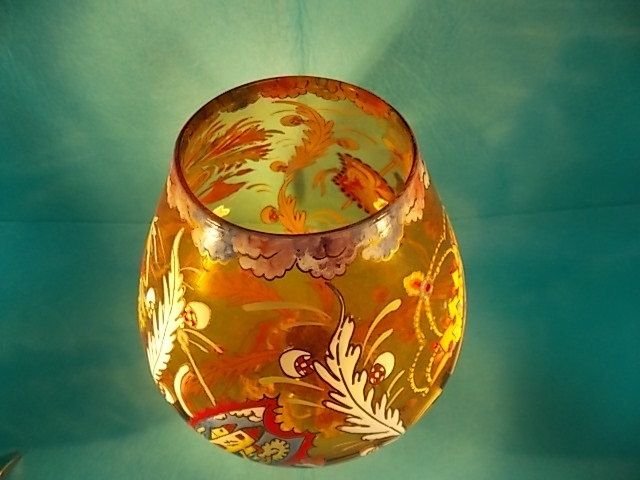 MEDIEVAL-LARGE BRANDY SNIFFER VASE-HAND BLOWN & PAINTED WITH MEDIEVAL ...