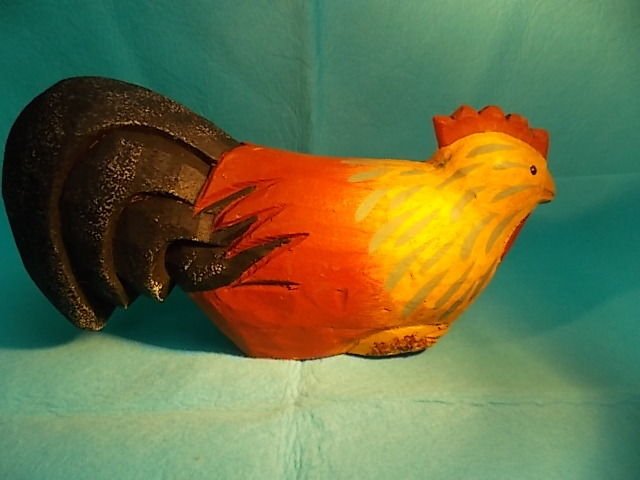 ROOSTER/CHICKEN-WOOD ORIGINAL-HANDMADE -ART SCULPTURE-PRIMITIVE FOLK ART