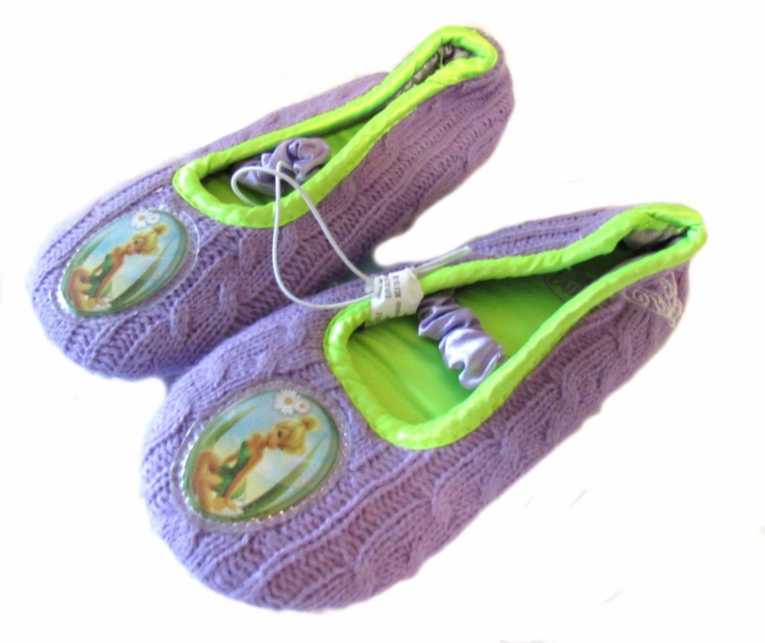 Disney Fairies Tinker Bell Purple Knit Slippers X Large (11-12) Slip on