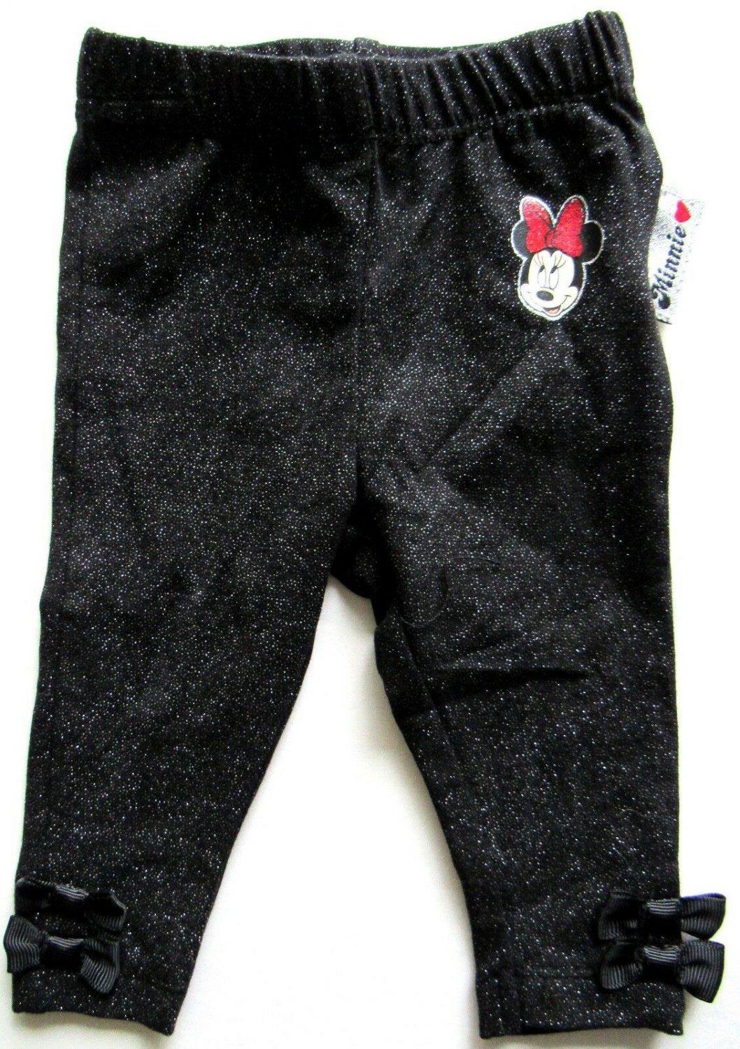 Disney Junior Minnie Mouse Girls Black Pants Bottoms 3 Toddler Bows Glitter