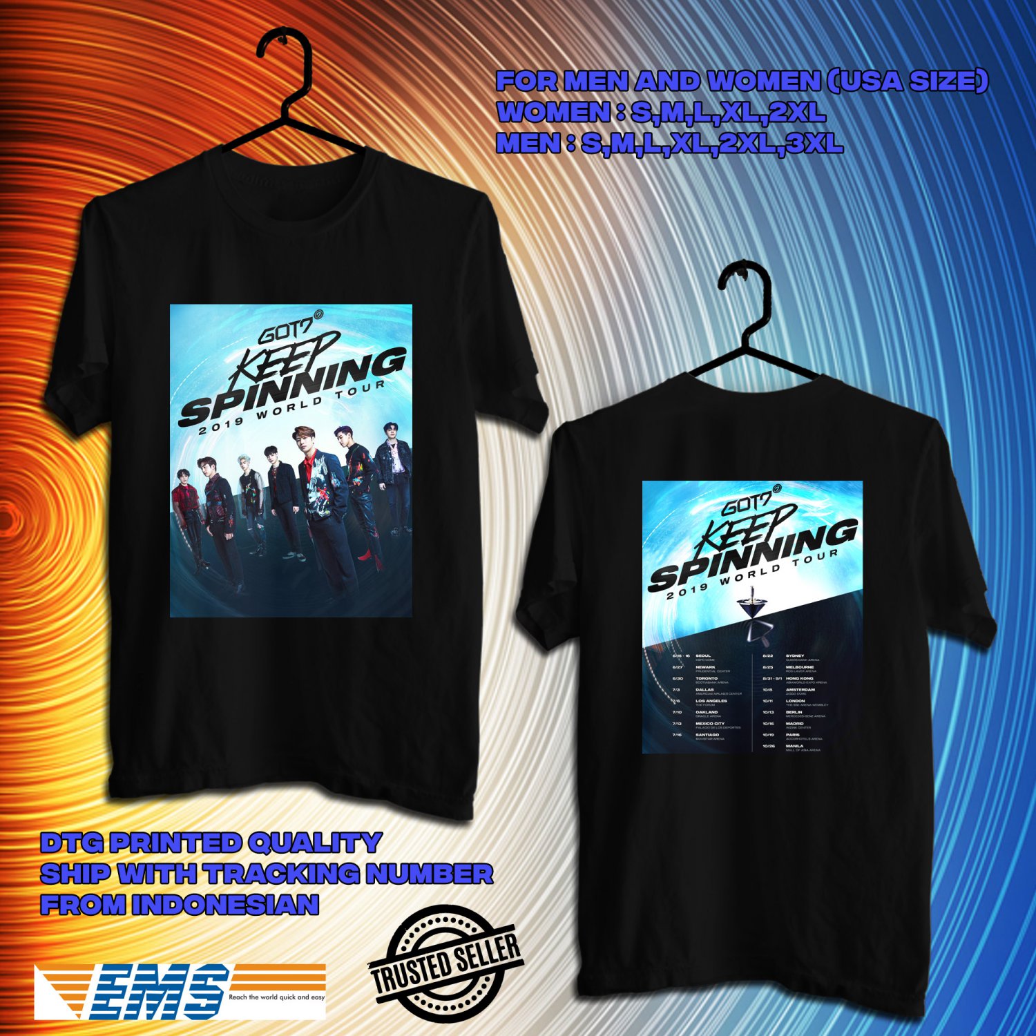 GOT7 KEEP SPINNING WORLD TOUR 2019 BLACK TEE DM01
