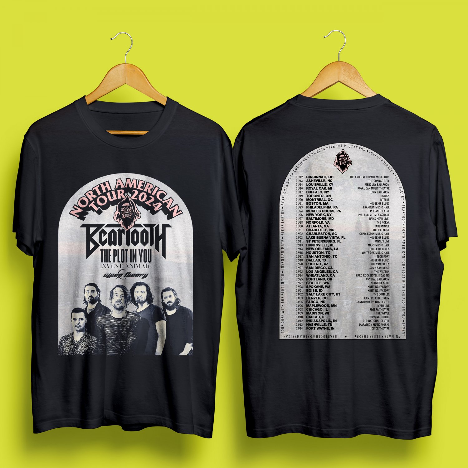 BEARTOOTH w THE PLOT IN YOU NORTH AMERICA TOUR 2024 BLACK TEE WITH ...