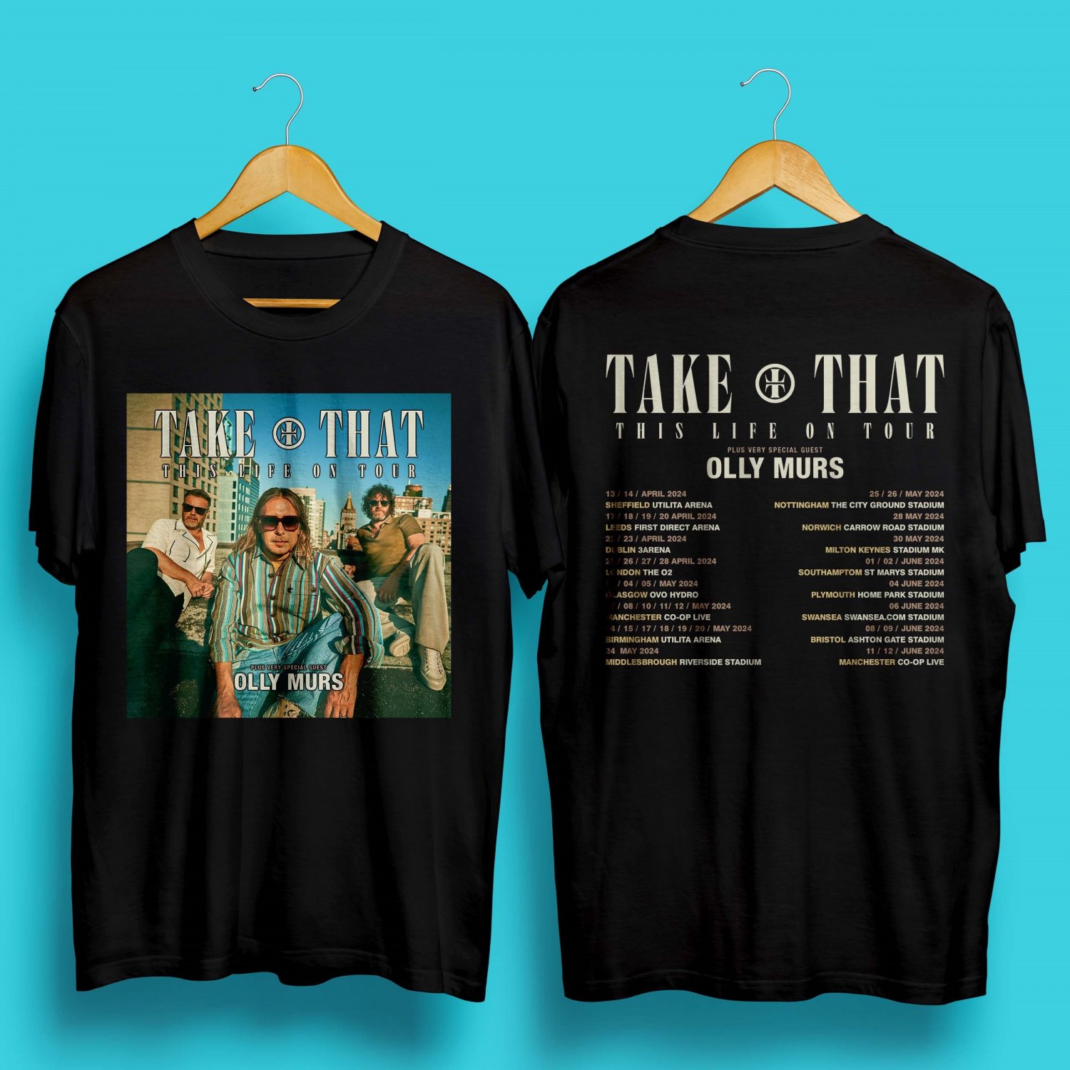 TAKE THAT THIS LIFE UNITED KINGDOM TOUR 2024 BLACK TEE WITH DATES DM02