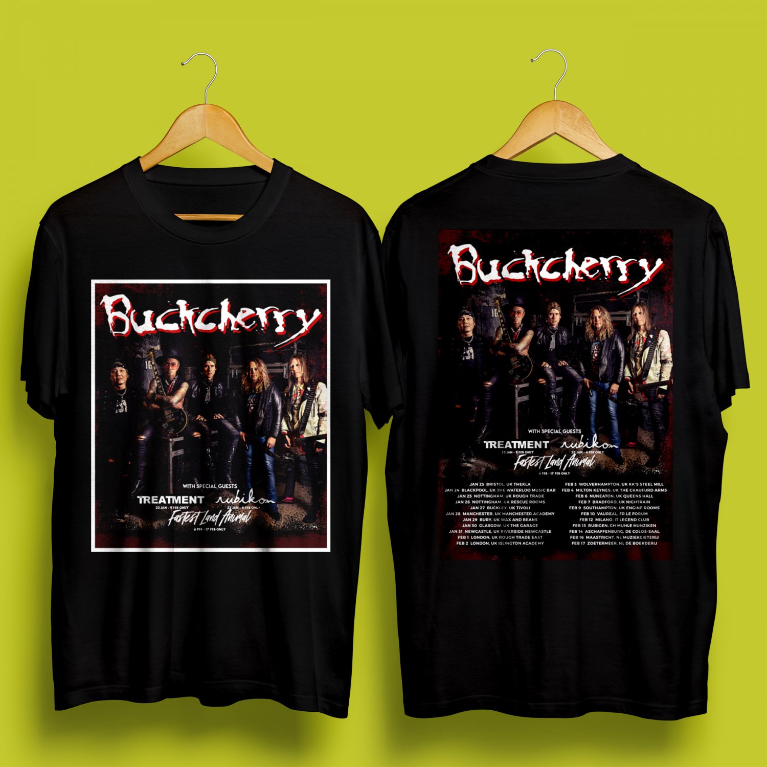 BUCKCHERRY ANNIVERSARY WORLD TOUR 2024 BLACK TEE WITH DATES DM01