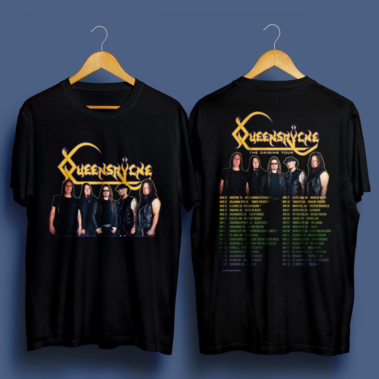 QUEENSRYCHE THE ORIGINS USA TOUR 2024 BLACK TEE WITH DATES DM01