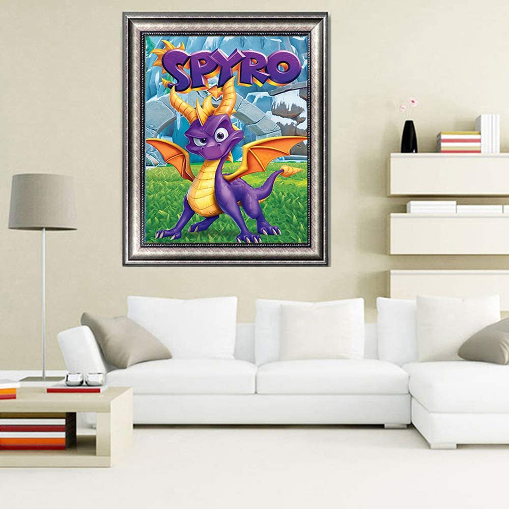 5D Diamond Painting Kit, Round Full Drill Spyro Dragon,11.81 x 15.75 inch