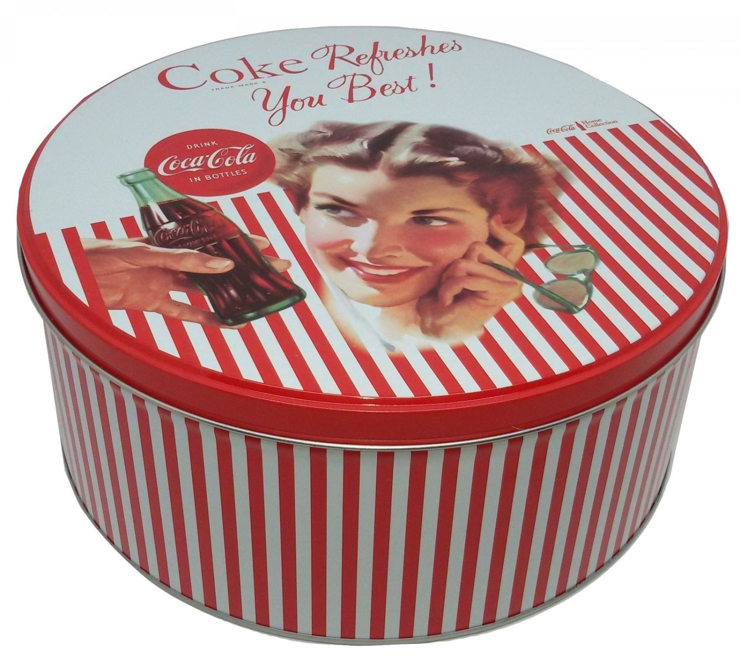 Coca Cola Round Container Tin Metal Box Drink Coke Refreshes Best
