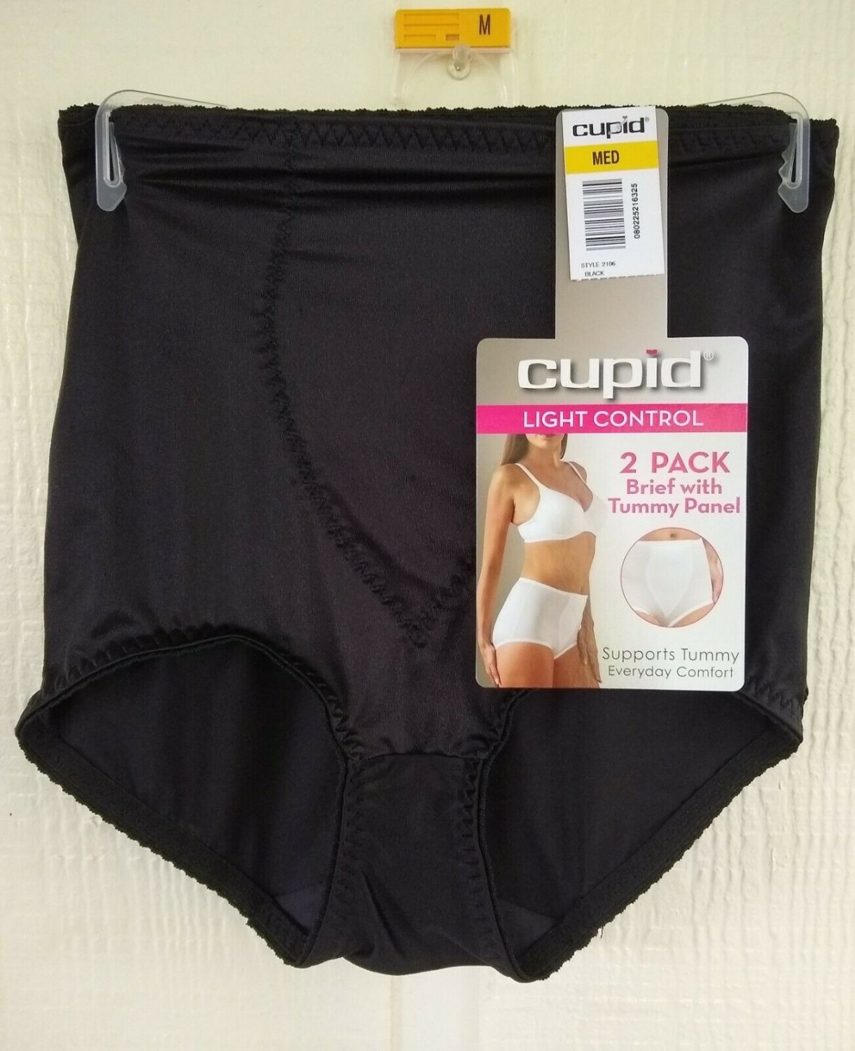 Cupid Light Control Brief with Shaping Tummy Panel 2-Pack Black Size Medium