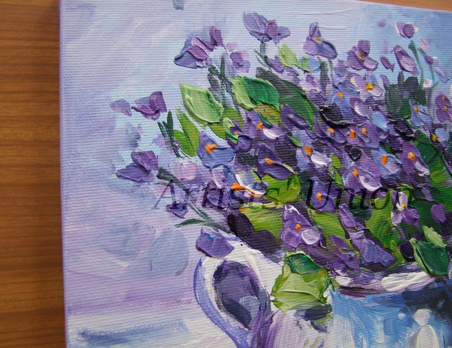 Violets Original Oil Painting Still Life Purple Flowers Fine Art Jug ...