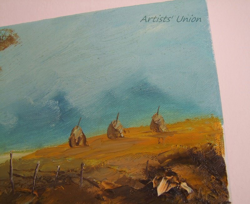 Autumn Haystacks Original Oil Painting Landscape Birch Trees Cottage ...