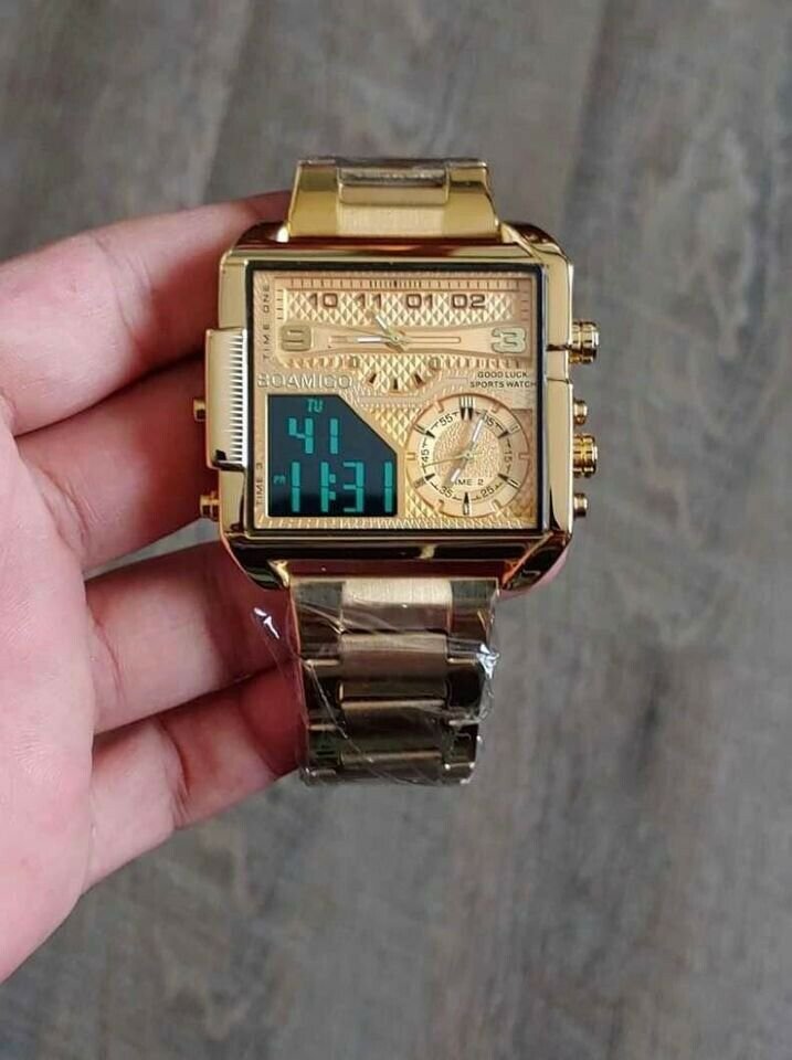 BOAMIGO Big Square Dial Chronograph Stainless Steel Watch for Men