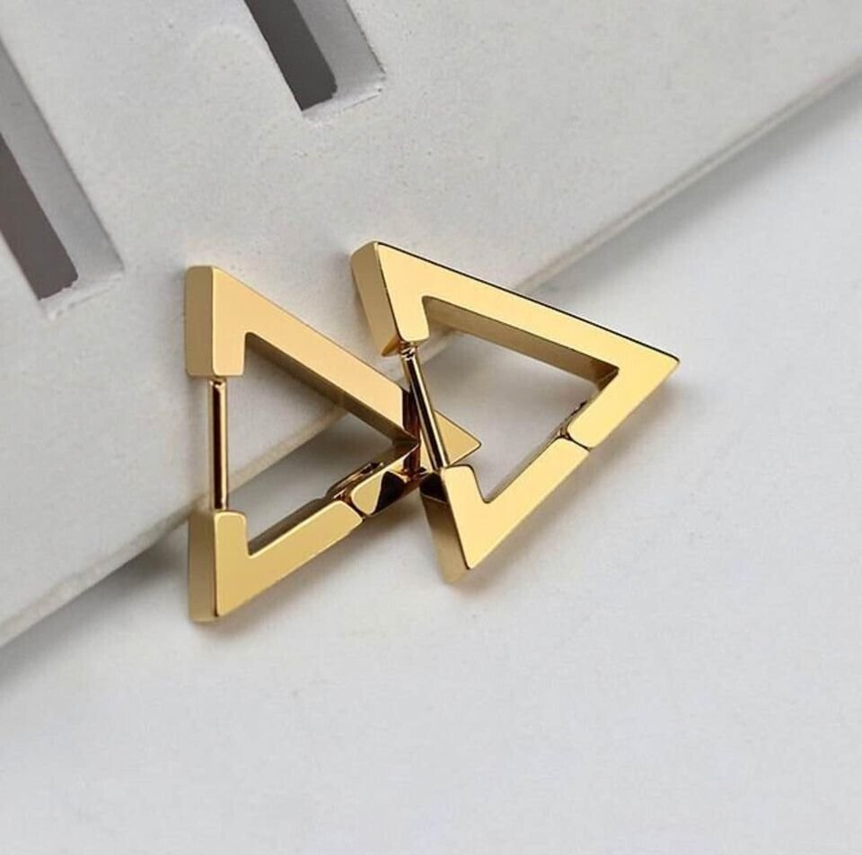 Beautiful Gold Stainless Steel Triangle Huggie Earrings